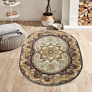 GOMUVIN Boho Tribal Area Rug 3'x5', Washable Persian Distressed Throw Carpet Faux Wool Bohemian Bedroom Rug Non Slip Black Rug Sofa Floor Mat Accent Rugs for Living Room Kitchen Dining Entrance