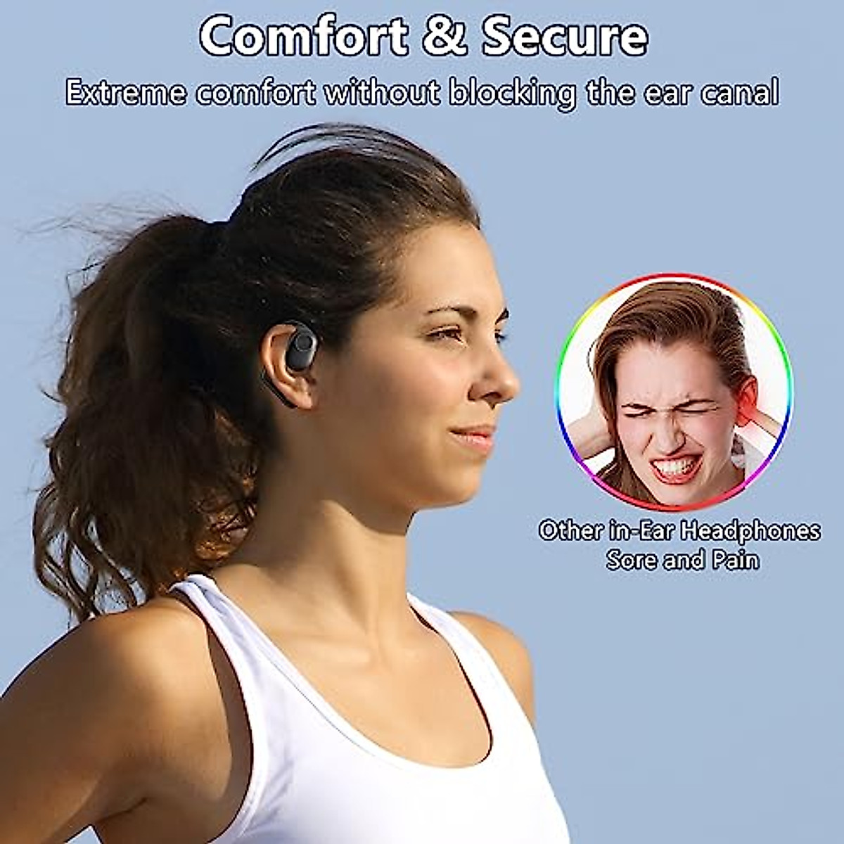 Sainellor Open Ear Air Conduction Headphones, 48H Playtime Bluetooth 5.2 Wireless Earbuds，16mm Dynamic Drivers Touch Control Sport Headphones