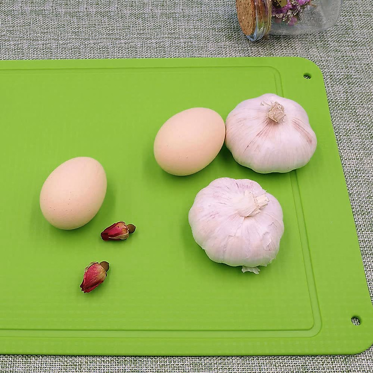 Kingneed Silicone Chopping Mat Flexible Thick Cutting Board Food Grade Material Odorless Two Sided Non-Slipping 0.15 inch Thickness, 12.6 x 9.6 inch for Kitchen (Fluorescent green)