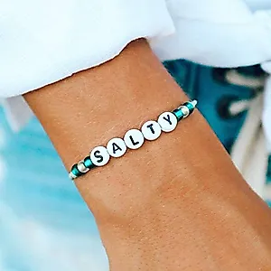 Pura Vida Salty Alphabet Bead Bracelet - Waterproof, Adjustable - Winterfresh