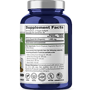 NusaPure Hemp Oil Capsules, 1,000mg Per Serving, 180 Veggie Softgels, Non-GMO, Vegan