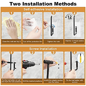 Fikoksol Hat Racks for Baseball Caps, 2Pcs Metal Black Hat Organizer for Baseball Cap, Hat Holder Storage Organizer, Hat Hanger Hanging Cap Hooks Strong Adhesive/Wall Drilled for Door,Bedroom,Closet