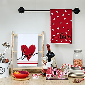 ARKENY Valentine Day Kitchen Towels Red Heart Dish Towels 18x26 Inch Ultra Absorbent Wedding Drying Cloth Love Sign Hand Towel for Valentine Decorations Set of 2