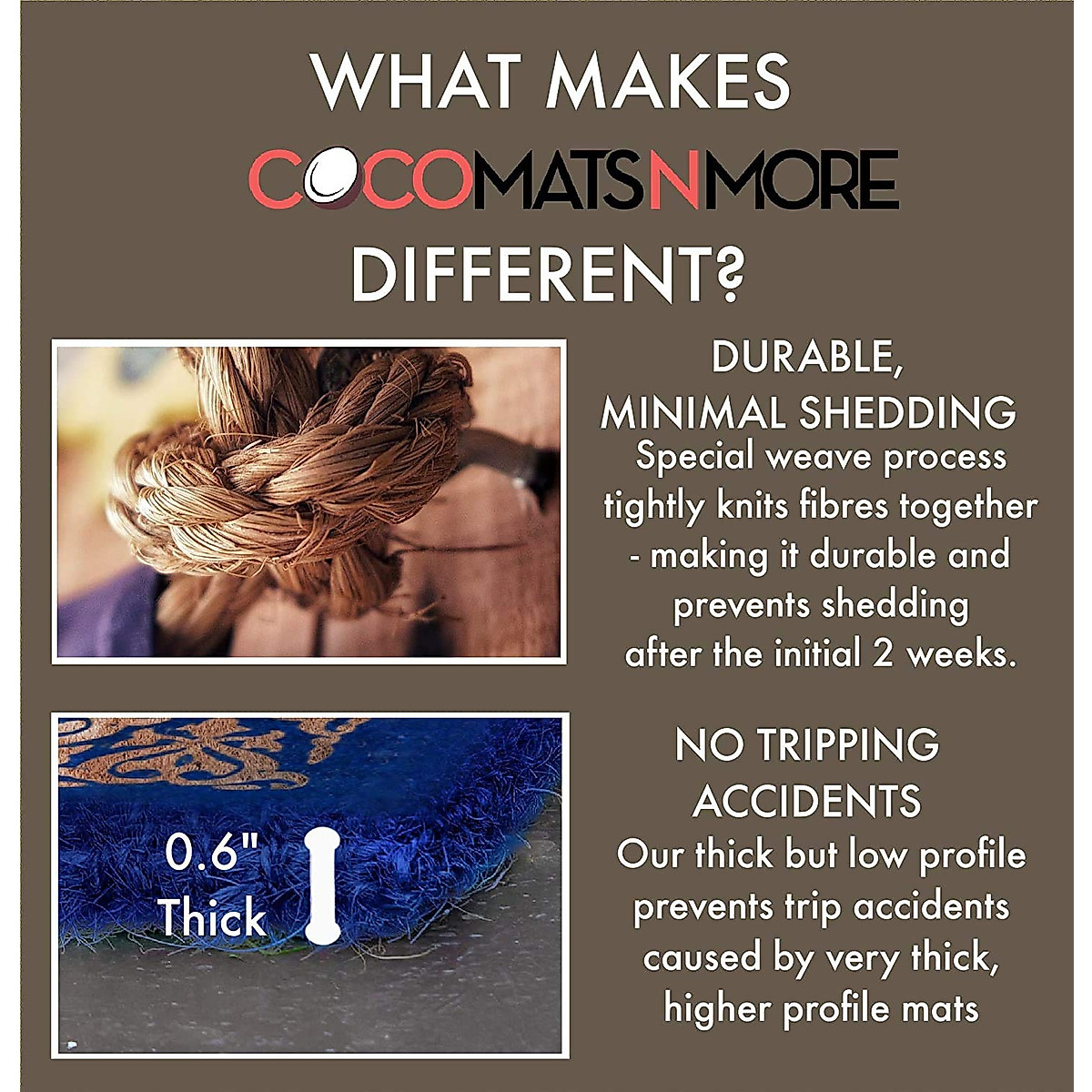 COCO MATS 'N MORE Brown Rolling Scrolls Bordered Personalized Coco Doormat 18" x 30" with Vinyl Backing | Personalized Coir Front Door Mat | Tough Coir Husk Cleans Dirtiest Shoes