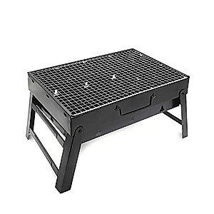 HTTMT- Foldable Compact Barbecue BBQ Grill Charcoal Stove Shish Kabob Tabletop For Outdoor Camping Picnic Travel Cooker [P/N: ET-COOK007-BK]