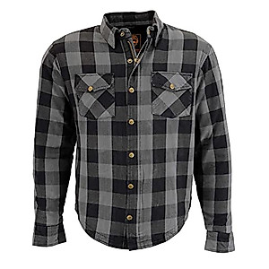 Milwaukee Leather MPM1630 Men's Plaid Flannel Biker Shirt with CE Approved Armor - Reinforced w/Aramid Fibers - X-Large Grey