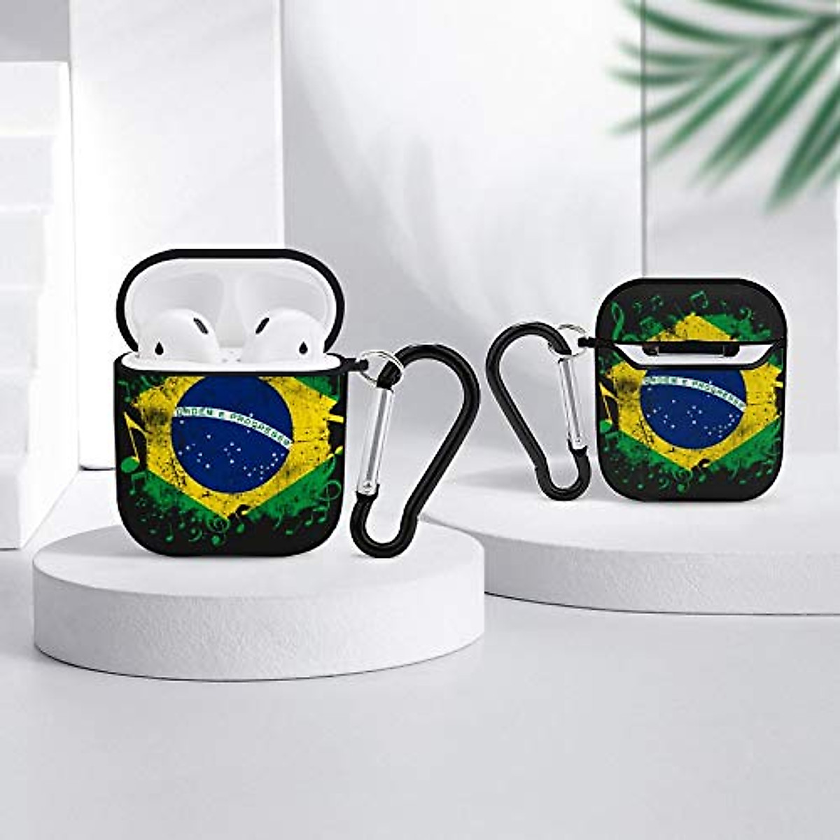 Musical Brazil Flag Airpods Case Cover for Apple AirPods 2&1 Cute Airpod Case for Boys Girls Silicone Protective Skin Airpods Accessories with Keychain