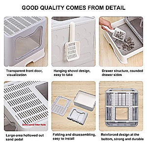 GENENIC Large Foldable Cat Litter Box Pan with Lid, Cat Potty ,Top Entry Type Anti-Splashing Cat Supplies with Pet Plastic Scoop(Grey)