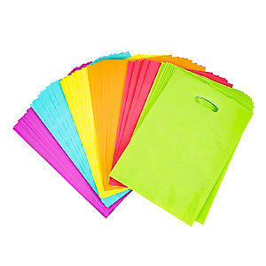 HABILE 48 Pack Plastic Party Favor Bags, Rainbow Gift Bags With Assoted Colors For Many Occasions
