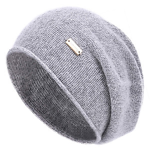 jaxmonoy Cashmere Slouchy Knit Beanie Hat for Women Winter Soft Warm Ladies Fleece Wool Knitted Skull Beanies Cap - Light Grey