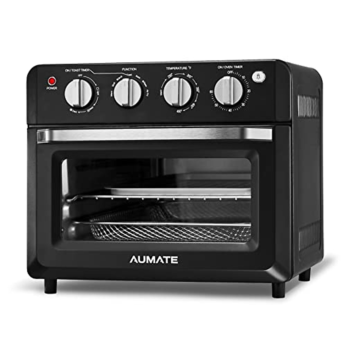 AUMATE Kitchencore Air Fryer Toaster Oven Combo, 19 QT 7 in 1 Large Capacity Convection Oven Countertop, Oilless Air Fryers Oven, Includes Baking Pan, Oven Rack, Fry Basket, Crumb Tray, 1550W, Black