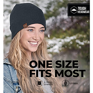 Daily Knit Ribbed Beanie by Tough Headwear - Warm, Stretchy & Soft Beanie Hats for Men & Women - Year Round Comfort - Serious Beanies for Serious Style,Dark Gray,OSFM