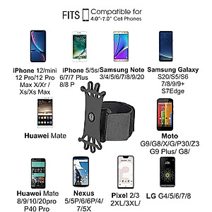Phone Running Armband Phone Holder, 2 in 1 Arm Band Wrist Band for All iPhone All Samsung Phone All Huawei All Google Xiaomi LG (Black, fits for 4.0'' - 7.0'' Smartphone, with Free Extender Strap)