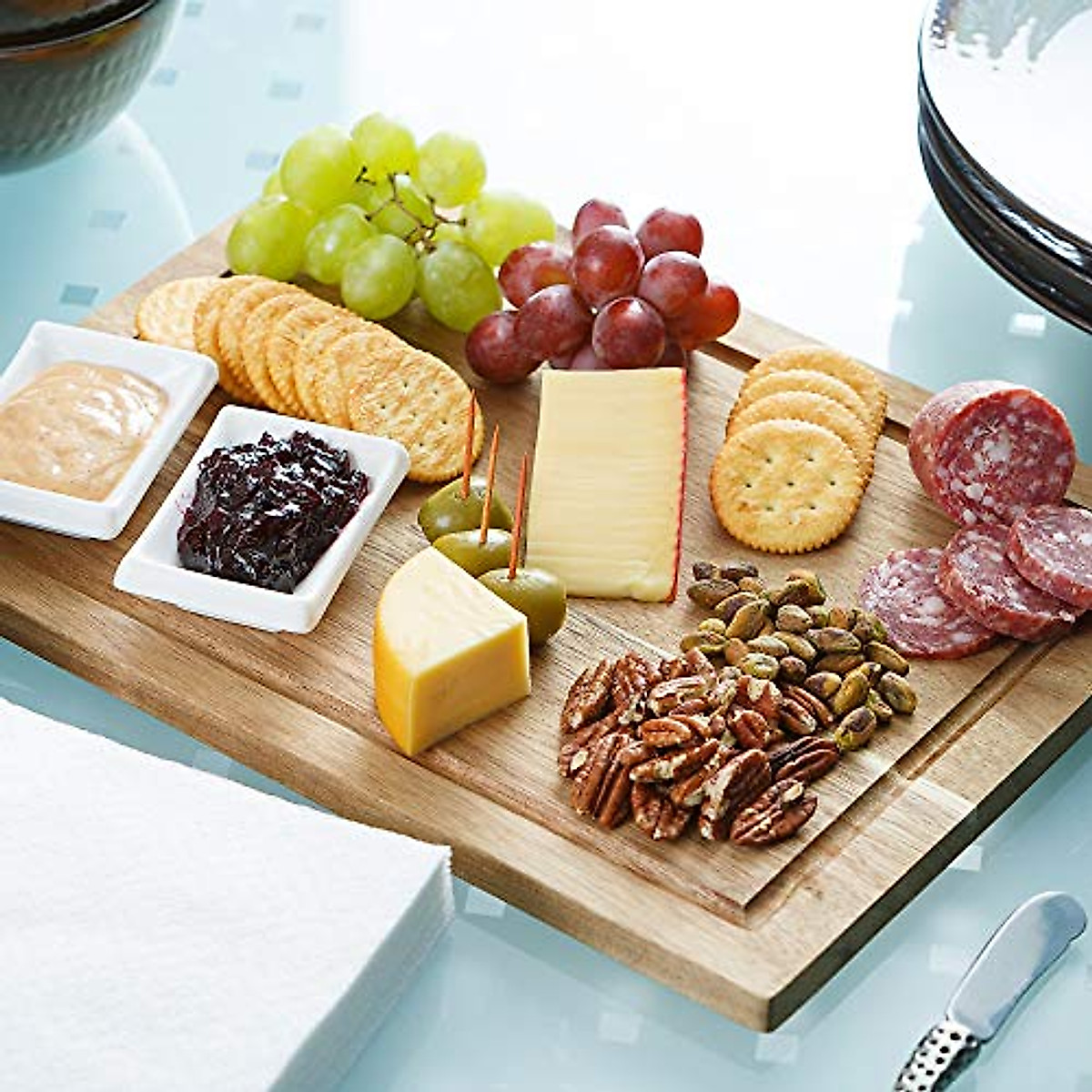 Glad Acacia Wood Cutting Board with Juice Grooves | Reversible Solid Butcher Block and Charcuterie Tray | Home Kitchen Supplies for Chopping and Serving