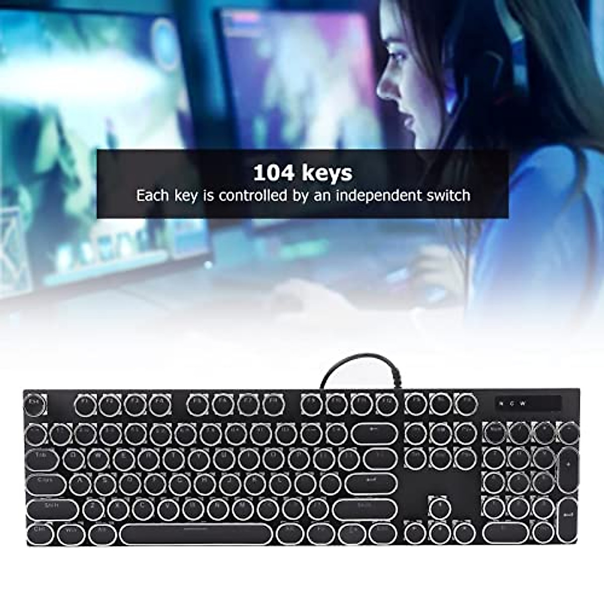 Sanpyl Mechanical Keyboard, Black 104 Key RGB Backlit Gaming Keyboard Round Keycaps Plug and Play Ergonomic Wired Keyboard for PC Laptop Game(Black Punk Version)