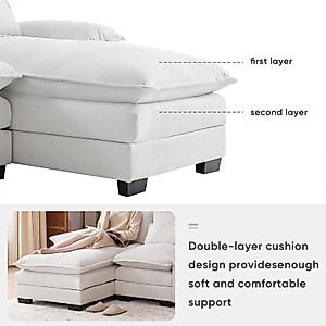 Neylory Modular Sectional Sofa, 123" Chenille Sectional Couches for Living Room, Modern U Shaped Cloud Couch Large Overstuffed Sofa with Chaise for Bedroom Apartment Office Beige