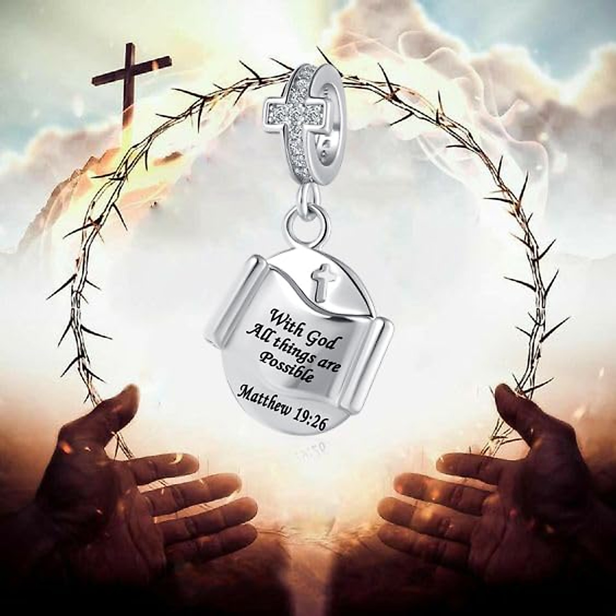NanMuc Bible Cross Religious with God All Things are Possible Women's Bead Charms for Pandora Charm Bracelets, Copper