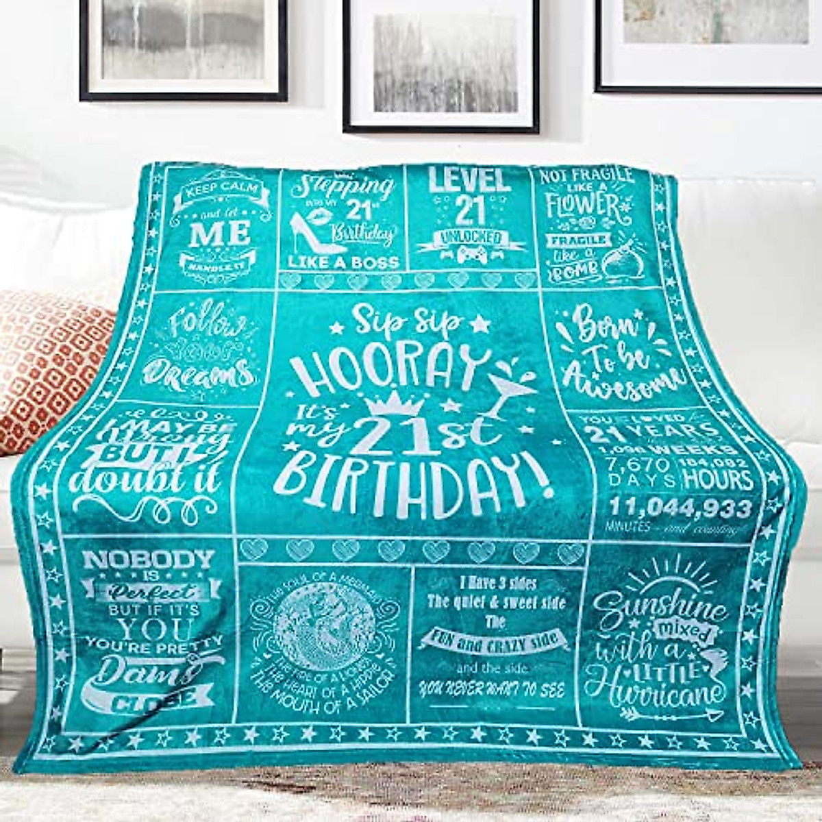 21st Birthday Gifts for Her, 21st Birthday Gift Ideas Blanket 50"x60", Gifts for 21 Year Old Female, 21 Year Old Girl Gift Ideas, Best Birthday Gifts for 21 Year Old Women, 21st Birthday Decorations