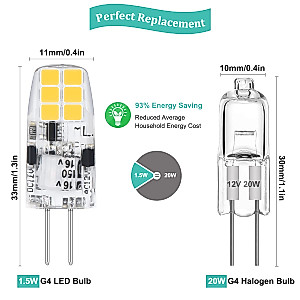 Amazing power G4 LED Bulb, G4 Light Bulb Type Bi Pin Base Bulb AC/DC 12V 20W Equivalent G4 Halogen Bulbs for Under Cabinet Range Hood Lighting Soft White 2700K 5-Pack