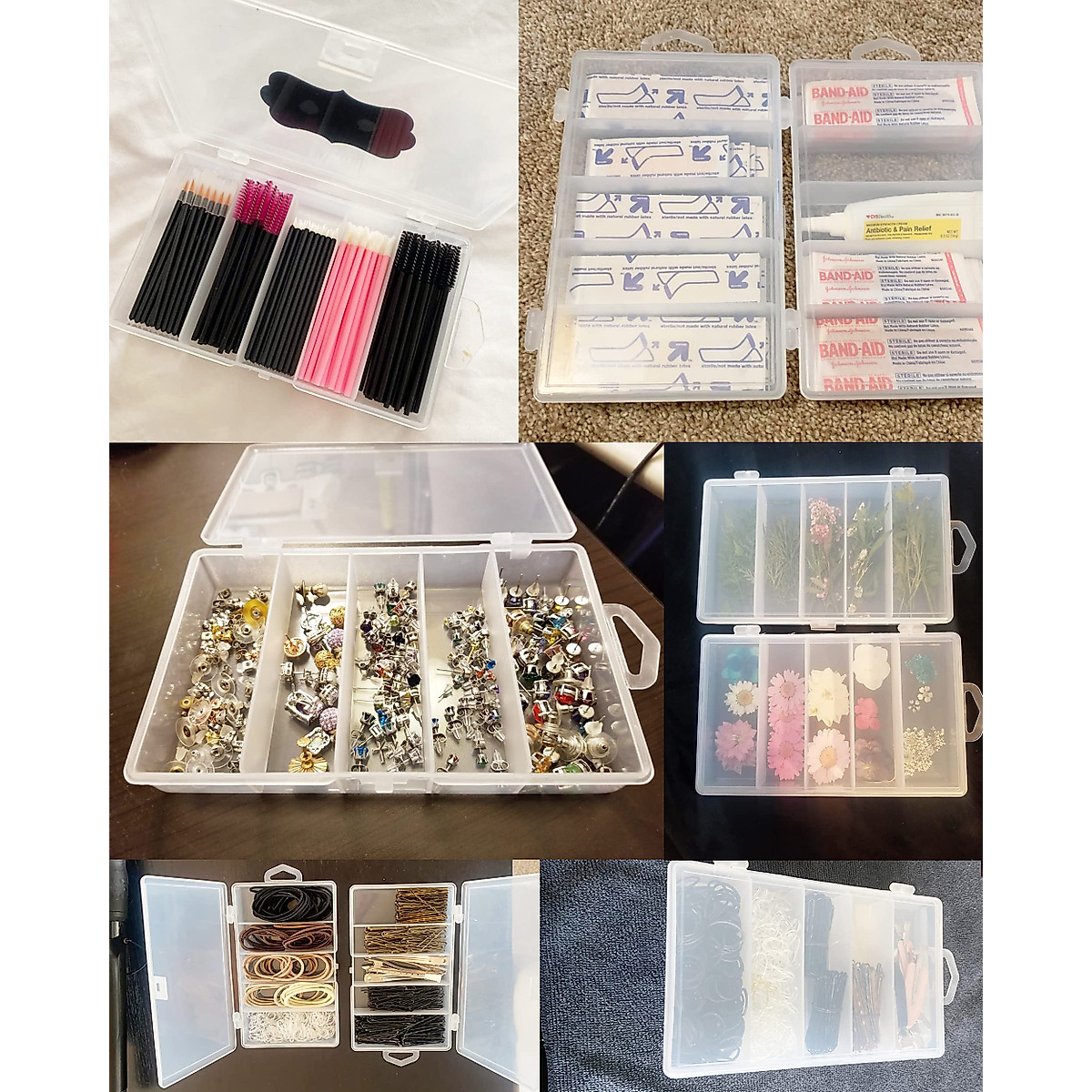 Honbay 2PCS Clear Visible Plastic Fishing Tackle Accessory Box Fishing Lure Bait Hooks Storage Box Case Container Jewelry Making Findings Organizer Box Storage Container Case (M:7"x4.3"x1.2")