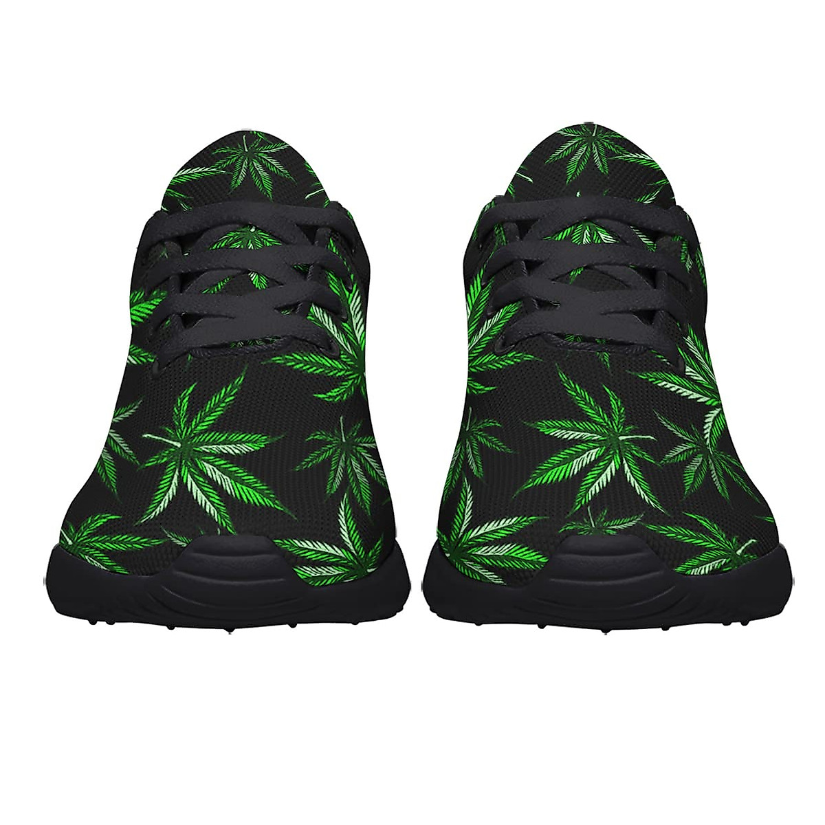Marijuana Print Pot Leaf Weed Shoes - Men Women Lightweight Breathable Cannabis Running Sneakers, Sport Athletic Tennis Shoes, Stoner Gift Black Size 10.5