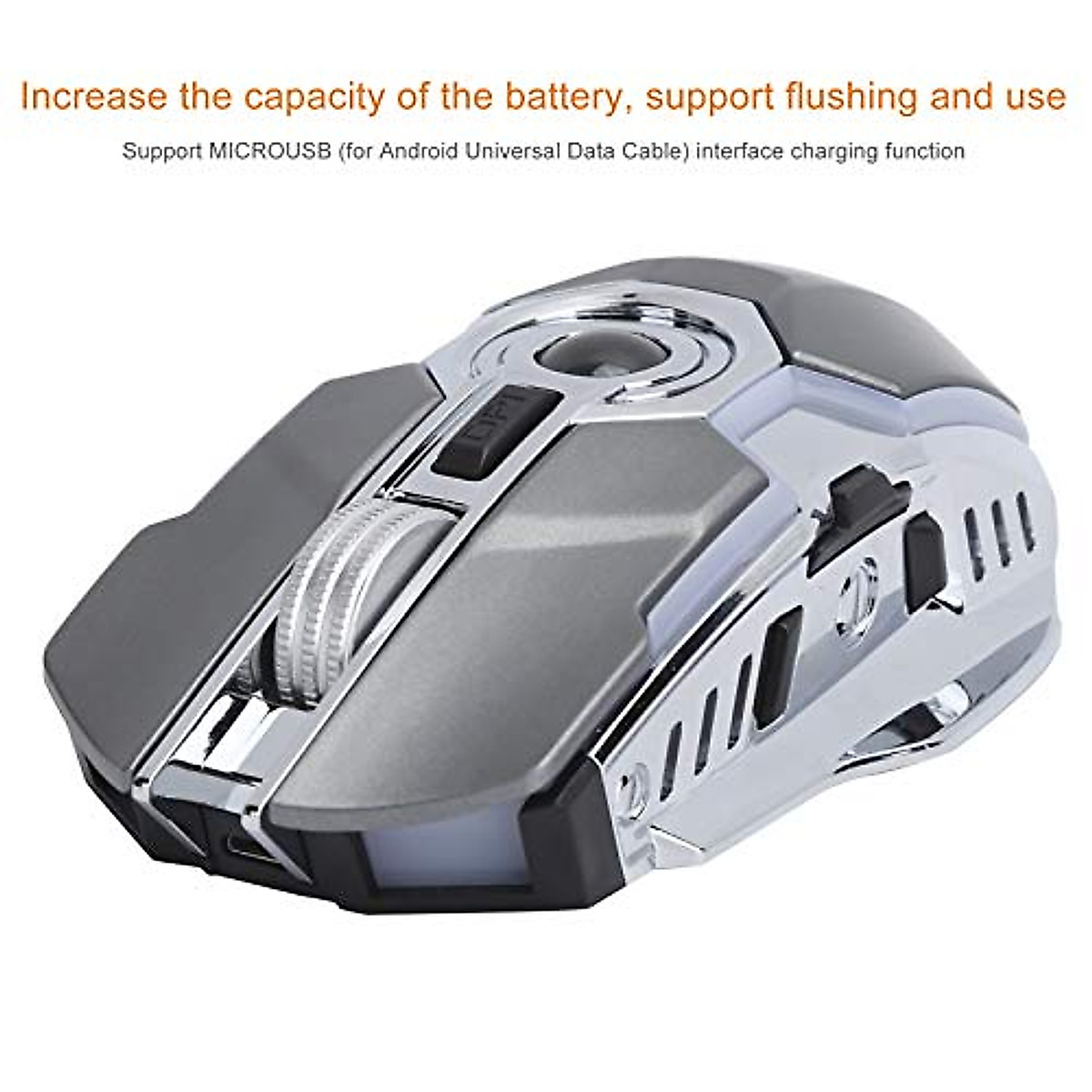 Rechargeable Gaming Mouse, 2.4gHz Wireless Mouse Streamer Gaming Mouse for Computer Laptop, With RGB Colorful Streamer Atmosphere(gray)