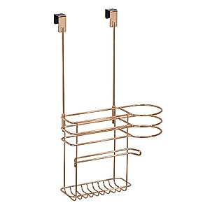 mDesign Metal Bathroom 2 Section Storage Tool Organizer Basket Tray - Hang Over Cabinet Door - Storage for Hair Dryer, Straightener, Curling Iron, Styling Products - Concerto Collection - Rose Gold
