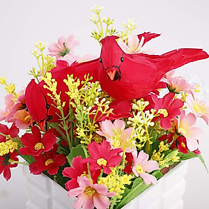 Firlar 12 Pcs Artificial Cardinal bird with Clip, 5.5 Inch Simulated Foam Bird Christmas Cardinal Birds Red-billed Ornaments for Wedding Decoration Home Garden Establishment Party Accessories