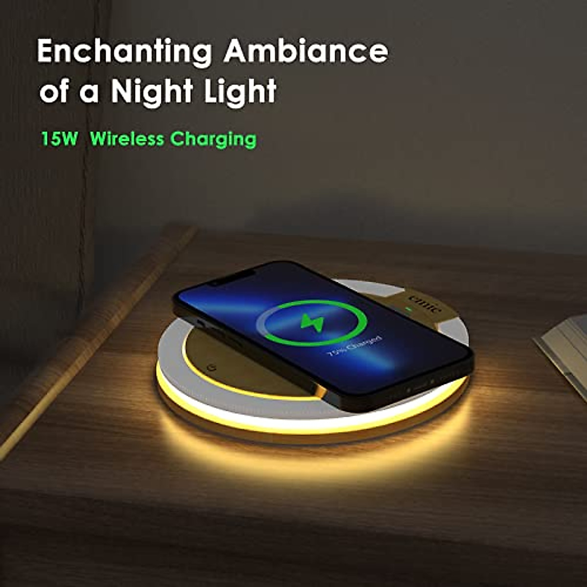 emie Wireless Charger Pad with Lamp, Fast Max 15W Wireless Charging Solution for Qi Enabled/iPhone/Galaxy, LED Touch Table Lamp for Bedside Nightstand Desk and Bedroom Dorm Home Office Decor