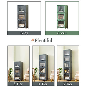 IOTXY Small Narrow Shelf Bookcase - 5-Tier Bamboo Corner Bookshelf with Moru Acrylic Doors, Freestanding Tall Skinny Storage Organizer Rack, for Living Room, Kitchen, Bedroom, Gray, 15.7" W