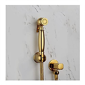 MINJING Bidet Faucet, Single Cold Handheld Bidet Sprayer Douche Toilet Kit, Shiny Titanium Gold Brass Square Shattaf Shower Head Copper Valve Bidet Tap,A Set