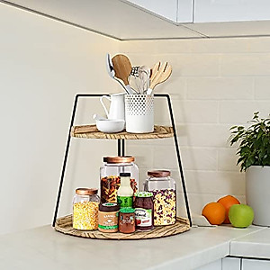 PICKKROSS 2 Tier Bathroom Counter Organizer, Wood Bathroom Organizer Countertop, Corner Storage Shelf Counter Standing Rack, Cosmetic Vanity Tray Kitchen Spice Rack, Bathroom Organizer and Storage