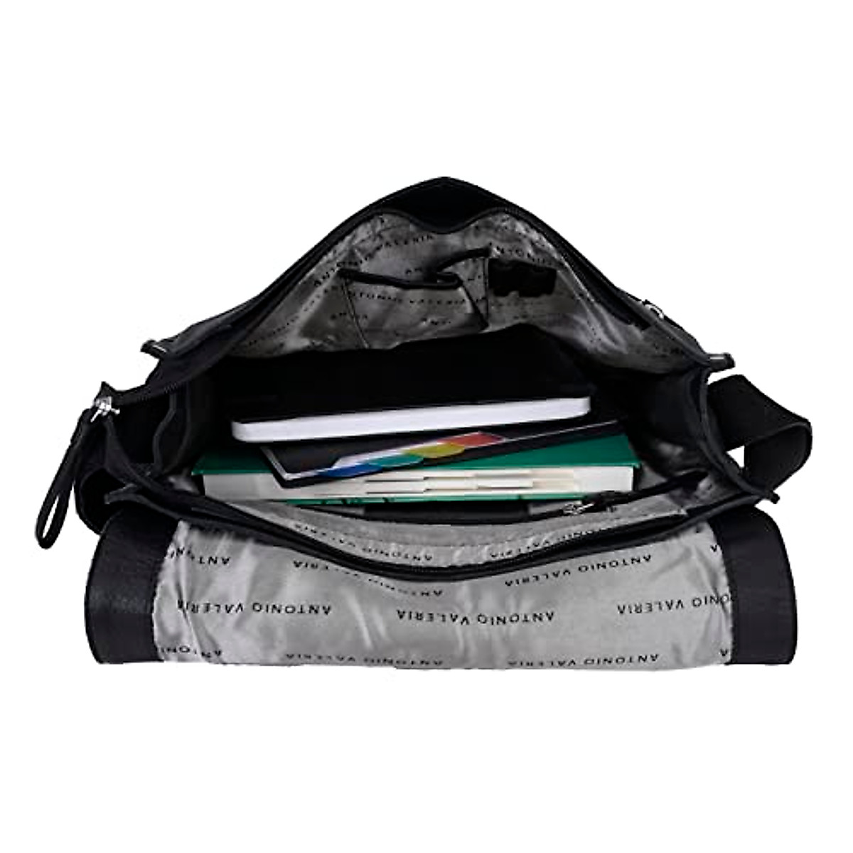 ANTONIO VALERIA Albert Black Grainy Nappa Leather Messenger Bag for Men