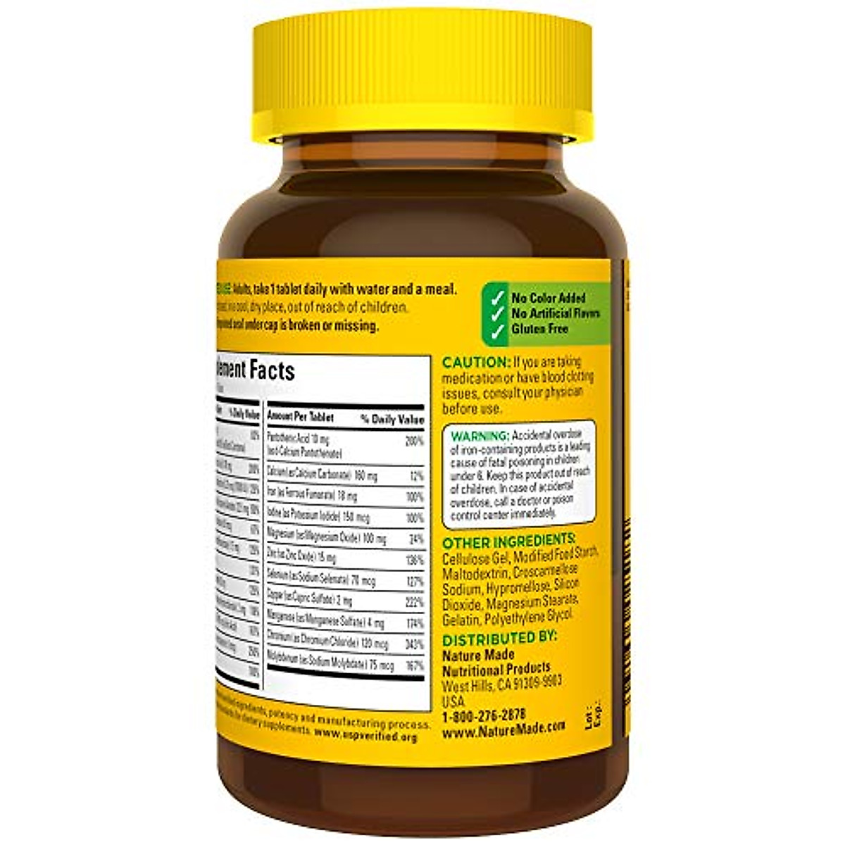 Nature Made Multivitamin Tablets with Iron, Multivitamin for Women and Men for Daily Nutritional Support, 130 Tablets, 130 Day Supply