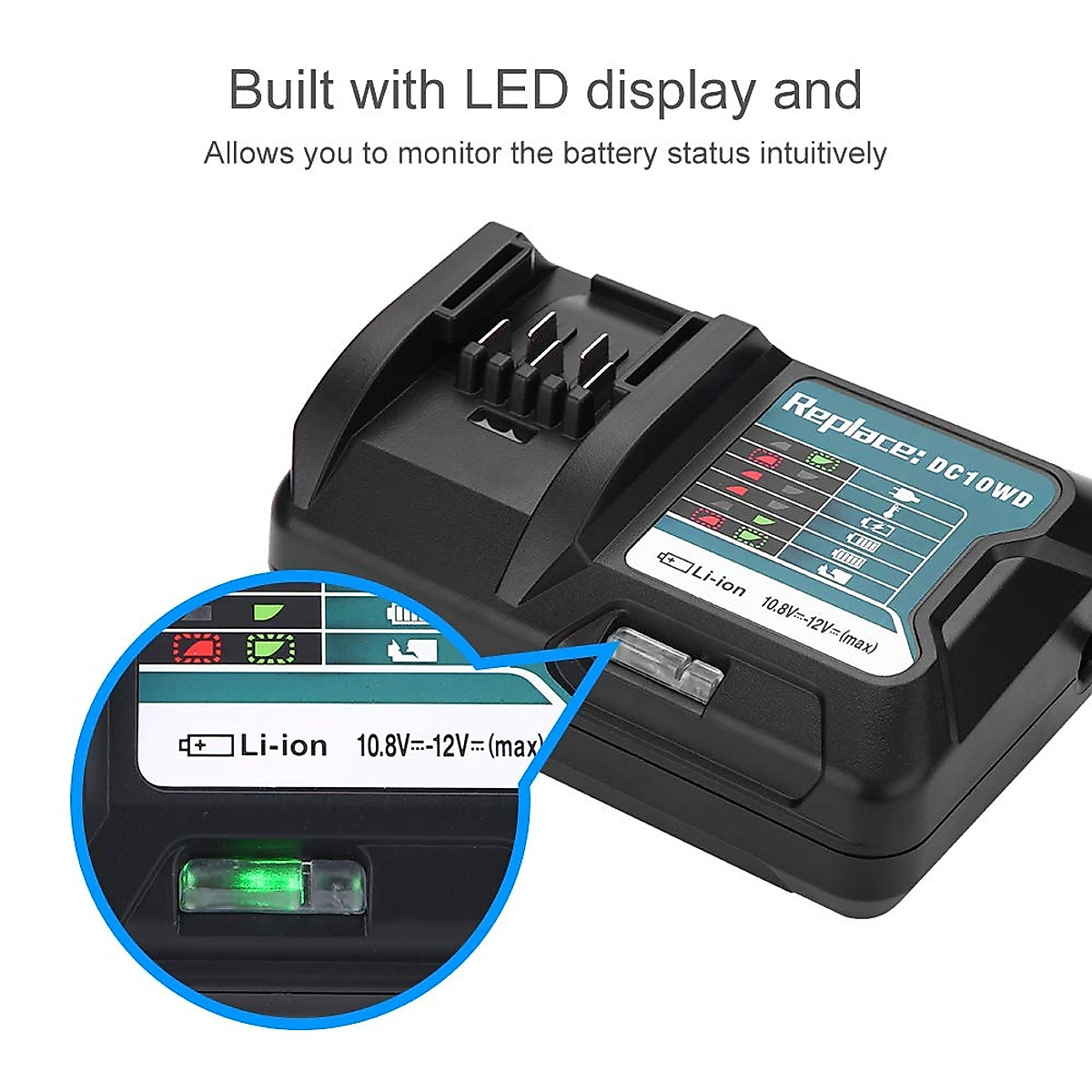 10.8V~12V Lithium Battery Charger for Makita, DC10WD DC10SB DC10WC BL1015 BL1016 BL1021B BL1041B Charger Replacement for Makita Black Decker Quick Charger(US Plug)