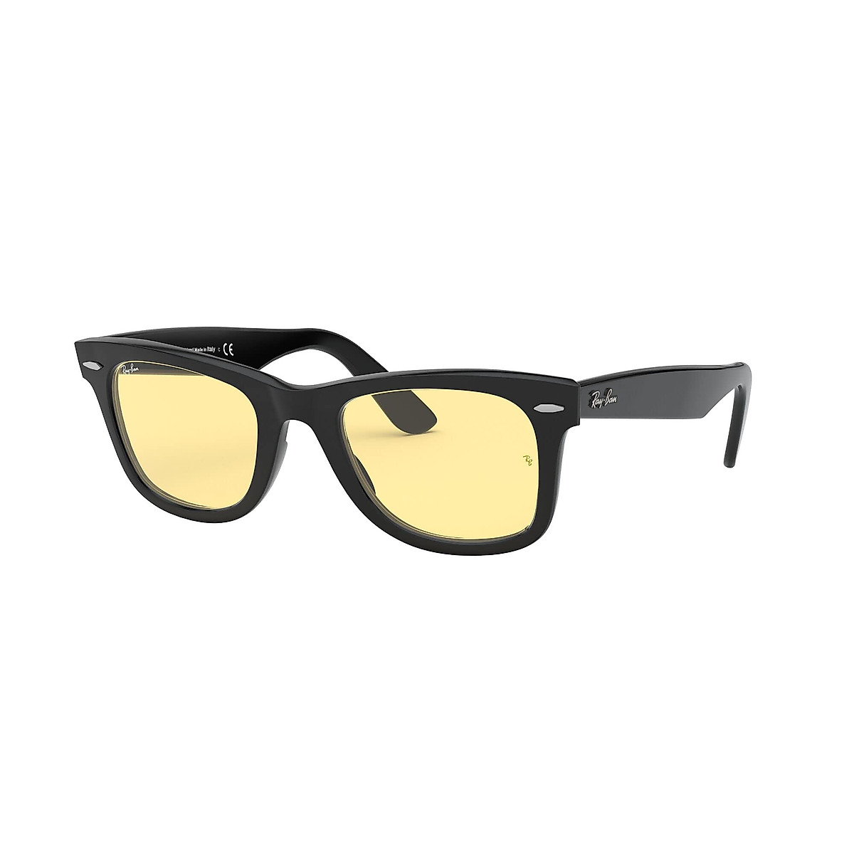 Ray-Ban RB2140F Original Wayfarer Low Bridge Fit Square Sunglasses, Black/Yellow, 52 mm