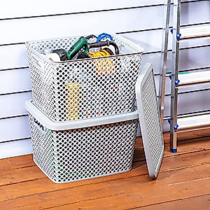 LYLSTE extra large decorative plastic storage basket with lid (Gray), YST-010