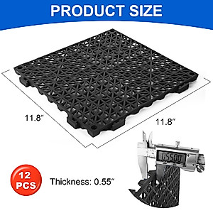 Modular Interlocking Cushion 12 Pack 11.8" x 11.8" Rubber Floor Tiles Non-Slip Splicing Drainage Mats for Deck, Pool, Outdoor Shower, Patio, Balcony, Indoor Bathroom, Kitchen, Yard (Black)