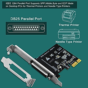 LinksTek 1-Port PCI Express Parallel Card for Printers, IEEE 1284 Standard DB25 LPT PCIE Parallel Port, Supports IEEE 1284 SPP, Nibble, Byte and ECP Mode, PCIE DB25 Parallel Port Card (PCIE-PA1)