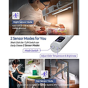 Motion Sensor Light Indoor, 64 LED Closet Lights with Digital Display, 14in Battery Operated Under Cabinet Lights for Closet/Wardrobe/Kitchen, Rechargeable Stick-on Night Light with 3 Color Temps