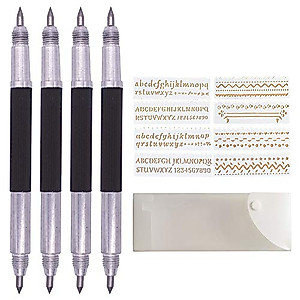 Afantti Scribe Tool, Tungsten Carbide Tip Scriber Scribing Engraving Etching Pen DIY Engraver Etcher Tool Kit for Metal Glass Ceramics Stone Tile Wood Jewelry with Stencils, 4 Pack