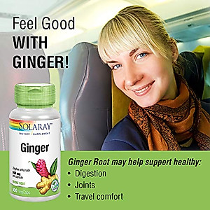 SOLARAY Ginger Root 1100mg | Healthy Digestion, Joints and Motion & Stomach Discomfort Support | Whole Root | Non-GMO & Vegan | 100 VegCaps