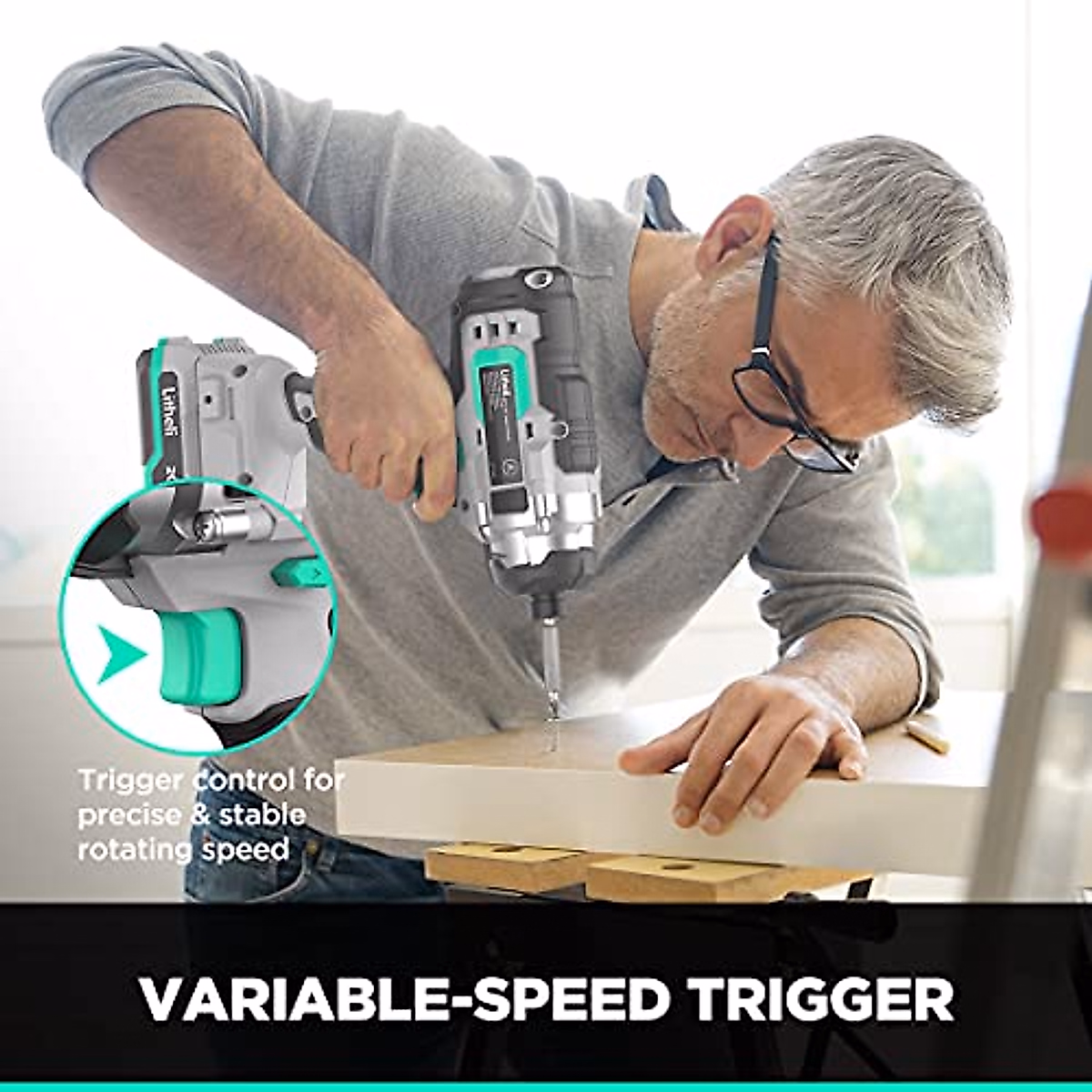 Litheli 20V Cordless Impact Driver, 1/4 Hex Impact Driver 1150 In-Lbs Torque, 3 Socket Adapters, 2 Driver Bits(Battery and Charger not Included)