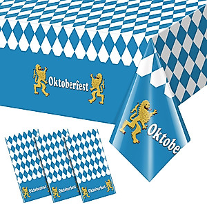 3 Pack Bavarian Oktoberfest Disposable Tablecloth Decorations, Plastic Rectangle Blue and White Bavarian Flag Check Table Cover, Oktoberfest Decorations Party Table Cloth Backdrop Supplies, 54×108Inch