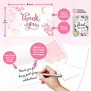 Decorably 24 Pack Assorted Thank You Cards with Envelopes & Stickers, 24 Unique Designs Blank Inside Variety Thank You Cards with Envelopes, 6x4in box of Thank You Cards Assorted