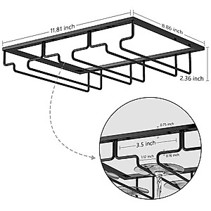 LACAFA Wine Glass Holder Under Cabinet Stemware Rack in Home Bar Kitchen Organization with 3 Rows Wine Glass Rack Hanger Storage Metal Organizer for Under Shelf Hanging (Black)