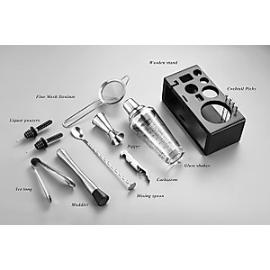 TAHAILIN Cocktail Shaker Set with Stand,Martini Shaker Printed with Recipes,13-Piece Bartender Kit,Professional Bar Tools Bartending Set,Home Bar Set,Drink Mixing.