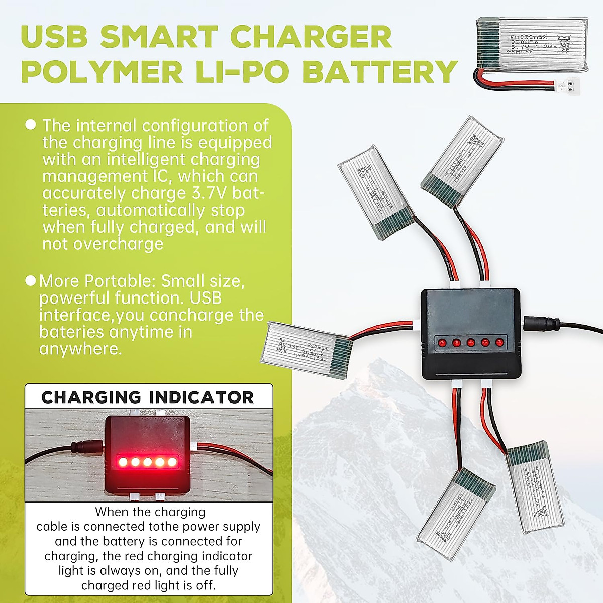 sea jump 5PCS 3.7V 380mAh Battery+Charger for X4 H107,H107C,H107L, X11 X11C,HS170 HS170C F180C HS170G TOZO Q2020 E016H E016F FX801 V911S A120 XK A150 V966