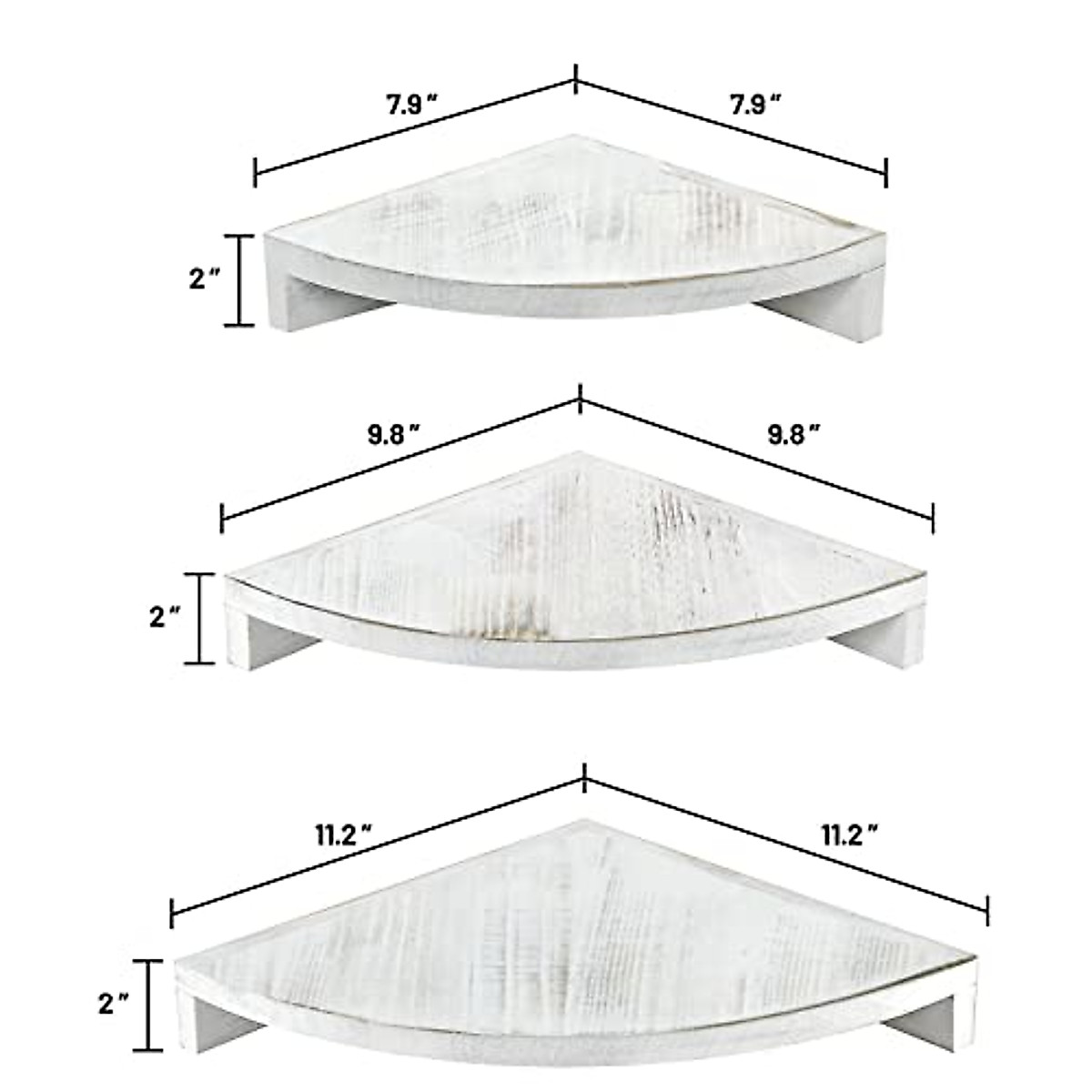 SOLLASI Rustic White Floating Corner Shelves Set of 3, Farmhouse Wooden Corner Wall Shelf, Kitchen Storage Shelf Wall Mount, Hanging Wall Decor Corner Shelf for Bedroom, Living Room, Bathroom, Office