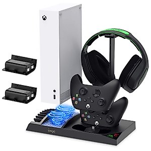 Vertical Stand with Cooling Fan Compatible with Xbox Series S with 1400mAh Rechargeable Battery Pack, YUANHOT Charging Station Dock with Controller Charger Ports, Cooler System